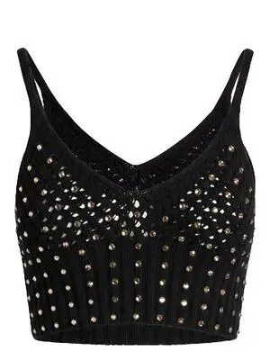 FORTE_FORTE Cotton Appliquéd Crochet Knit Cropped Top - Black
