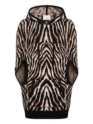 Erika Cavallini Wool Blend Cape With Animal Print - Black