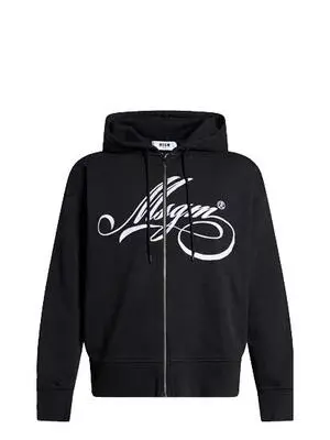 MSGM Cotton Zip-up Hoodie With Appliqués - Black