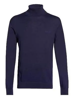 Guess Embroidered Logo Turtleneck Cotton Sweater - Navy