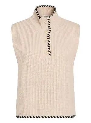 Sandro Sleeveless Turtleneck Knit Vest With Piped Trims - Beige