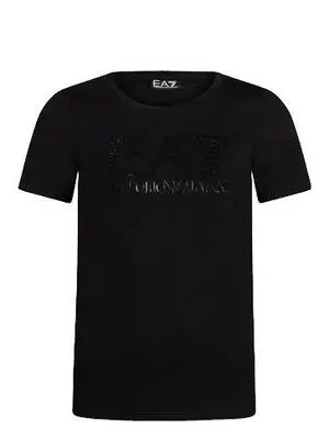 EA7 Cotton Jersey T-shirt With Crystal Embellishments - Black