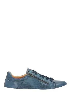 EXTON Low-top Leather Sneakers With Perforations - Navy