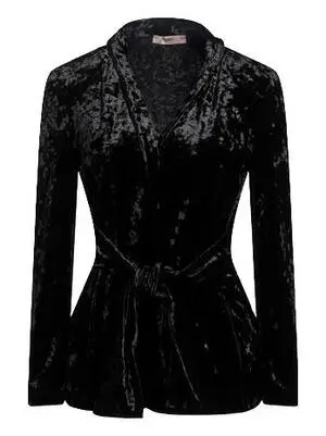 CARLA G. Belted Chenille Blazer - Black
