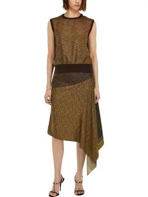 FERRAGAMO Sleeveless Knit Top With Silk Panel - Brown