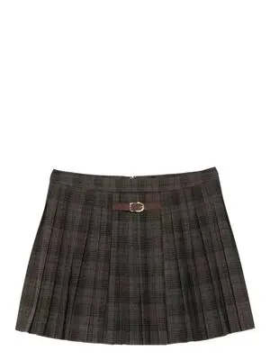 Sandro Checked Pleated Mini Skirt - Grey