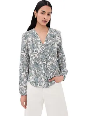 Veronica Beard Farah Paisley Print Blouse - Ecru Multi