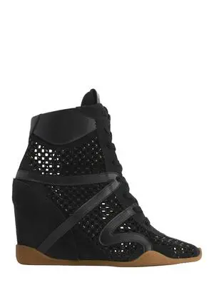 GIUSEPPE ZANOTTI Embellished Perforated Suede Wedge Sneakers - Black