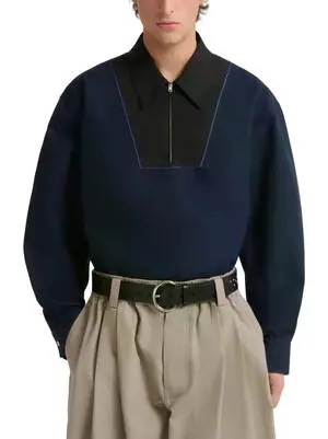 Marni Deep Poplin Shirt With Zipper Bib - Blue