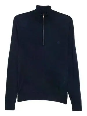 Etro Quarter-zip Embroidered-logo Sweater - Blue
