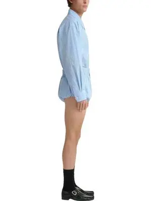 Marni Light Striped Poplin Shirt With Zipper Bib - Blue