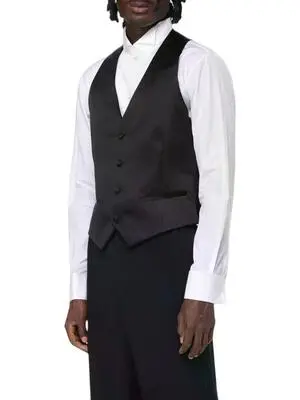 Emporio Armani Satin Button-down Waistcoat - Black