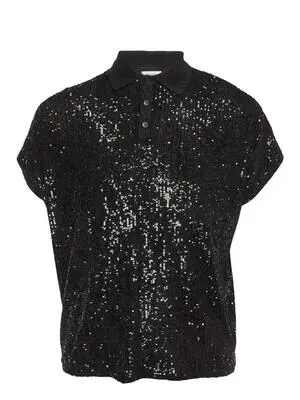 Saint Laurent Sequin-embellished Polo Shirt - Black
