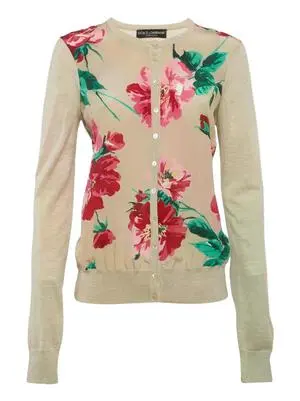 Dolce & Gabbana Floral-print Silk-panelled Cardigan - Neutrals