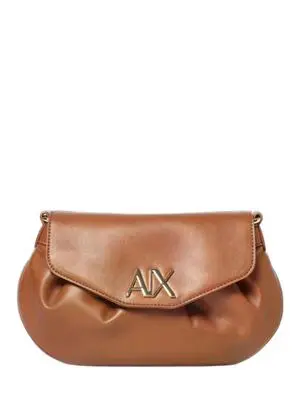 Armani Exchange Ruched Shoulder Bag With Logo Plaque - Brown