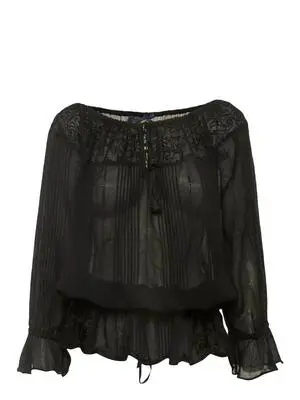 Polo Ralph Lauren Embellished Long Sleeve Blouse - Black