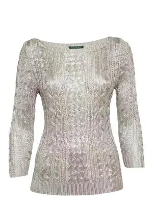 Ralph Lauren Cable Knit Metallic Sweater - Silver