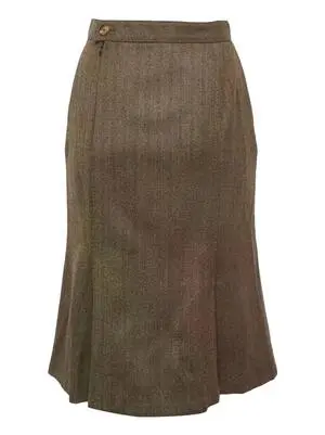 Saint Laurent Herringbone Midi Skirt - Brown