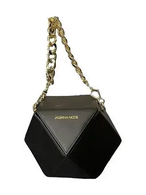 JAUSHINA NICOLE Tetra Top Handle Bag With Gold Tone Chain Strap - Black