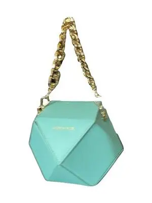 JAUSHINA NICOLE Tetra Top Handle Bag With Gold Tone Chain Strap - Turquoise