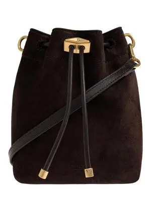 JIMMY CHOO Suede Bucket Bag With Gold Tone Hardware - Brown
