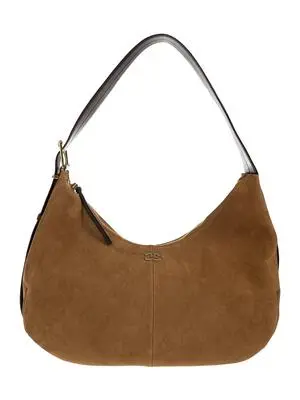 GANNI Suede Hobo Bag With Embossed Logo - Brown