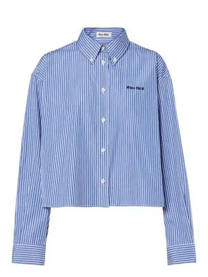 Miu Miu Striped Cropped Cotton Poplin Shirt - Blue