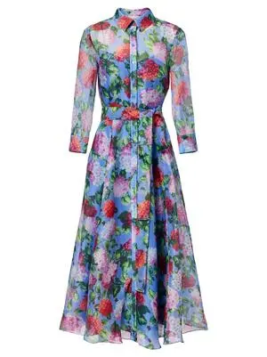 Carolina Herrera Floral Silk Organza Shirt Dress - Blue