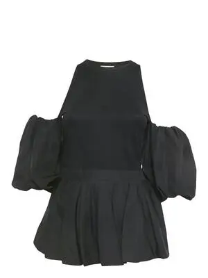 Alexander McQueen Cotton Balloon Sleeve Blouse - Black