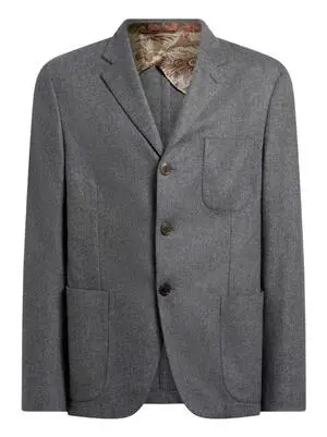 Etro Single-breasted Jacket In Plain-coloured Wool-blend Flannel - Grey