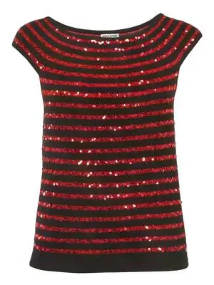 Sonia Rykiel Paris Sequin Embellished Striped Cashmere Top - Red