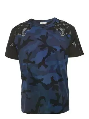 Valentino Garavani Camouflage-print Panther-patch T-shirt - Blue