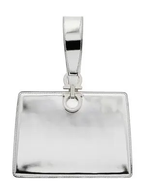 FERRAGAMO Gancini Metallic Leather Clutch - Silver