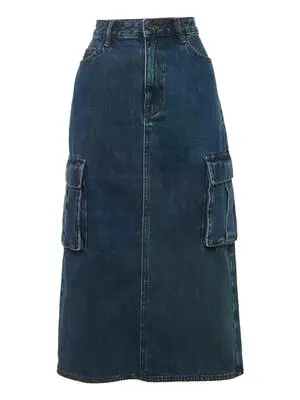 SELF-PORTRAIT Denim Cargo Midi Skirt - Blue