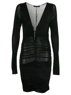 Roland Mouret Jordana Ruched V-neck Mini Dress - Black