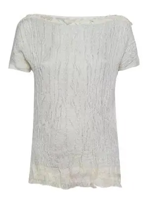 LANVIN Lurex-knit Short-sleeve Top - White