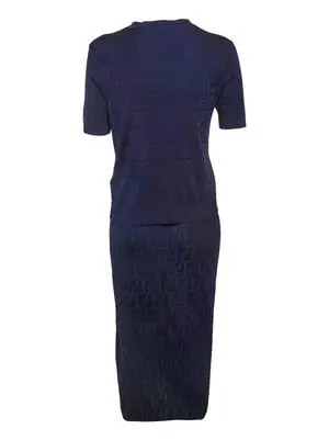 Fendi Ff Motif Textured Knit Midi Skirt Set - Blue
