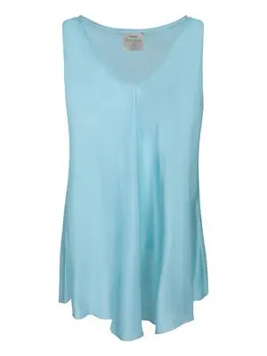 FORTE_FORTE Asymmetrical V-neck Silk Top - Blue