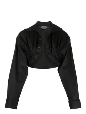 Jacquemus Machou Cropped Long-sleeved Top - Black