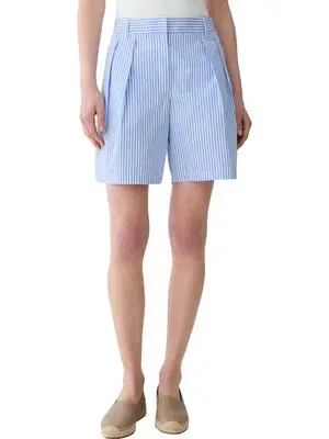 Lafayette 148 New York Lafayette 148 New York Striped Cotton Pleated Wide Leg Shorts Blue Hydrangea Multi