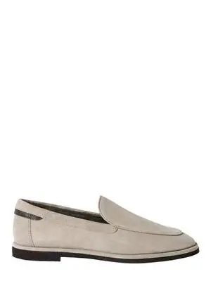 Brunello Cucinelli Suede Loafers With Monili Detail - Neutrals