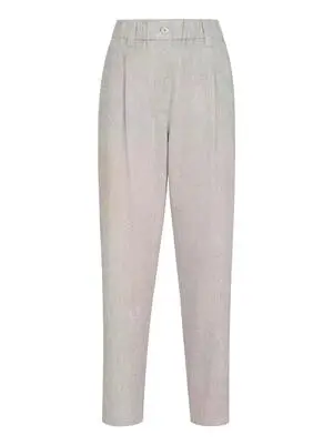 Brunello Cucinelli Wool Flannel Baggy Trousers With Monili Detail - Grey