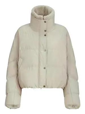 Brunello Cucinelli Techno Cotton Taffeta Down Jacket With Detachable Shearling Insert And Monili - Neutrals