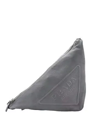 Prada Triangle Logo Zip Messenger Leather Bag - Grey