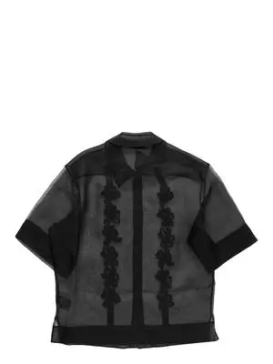 Simone Rocha Sheer Daisy Ribbon Chain Boxy Shirt - Black