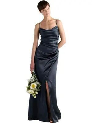 Quince Juliette Stretch Satin Gown - Navy