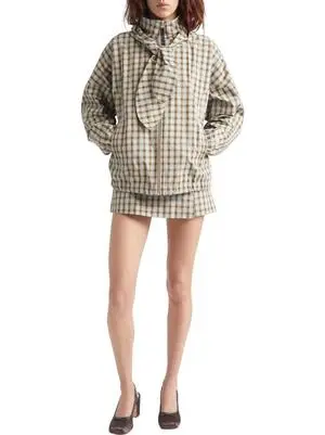 Sandy Liang Eddy Plaid Jacket With Bonnet Hood - Brown Multi