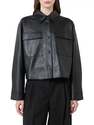 Max Mara Cropped Leather Shirt Jacket - Black