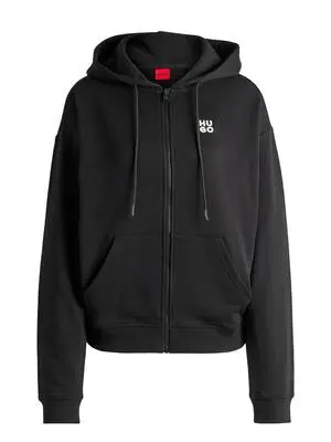 Hugo Cotton-terry Zip-up Hoodie With Stacked-logo Embroidery - Black