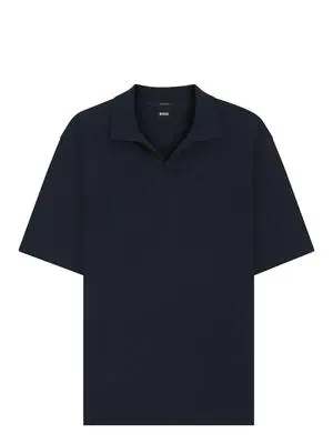 BOSS Jacquard-pattern Polo Shirt With Johnny Collar - Dark Blue
